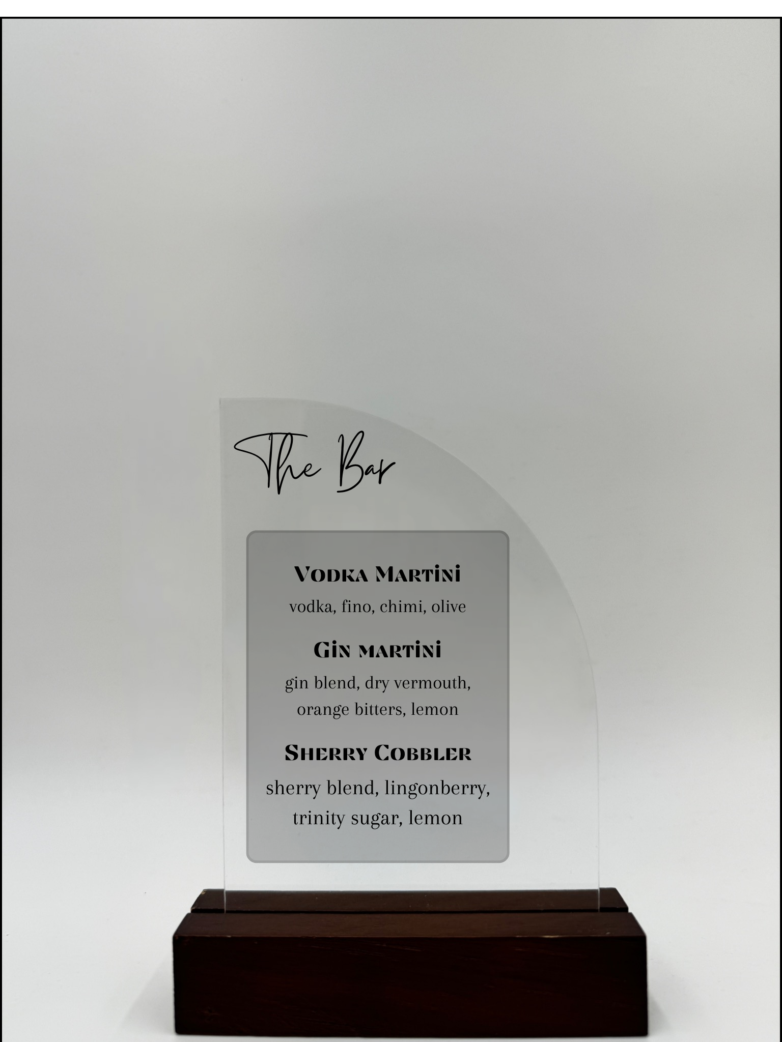 Acrylic Bar Menu Half Moon Frame – She Crafts